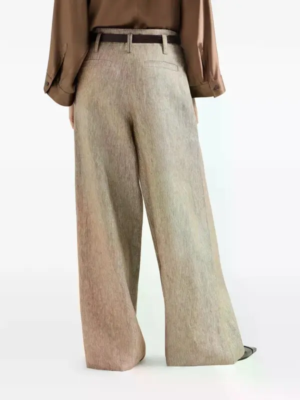 Brunello Cucinelli Linen-denim Pleated A-line Trousers With Monili