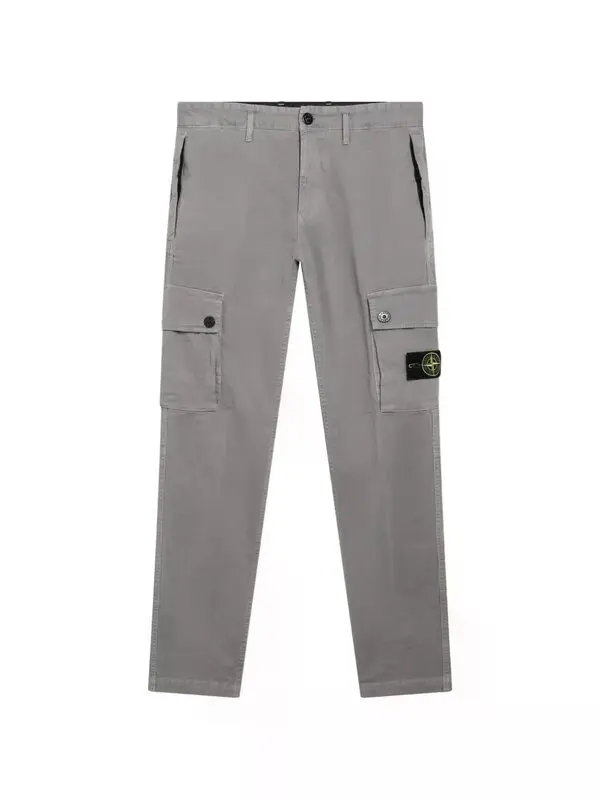 Stone Island 3100034 Stretch Organic Broken Twill Cotton 'old' Effect Slim-fit Cargo Trousers With Zip Hand Pockets - Grey