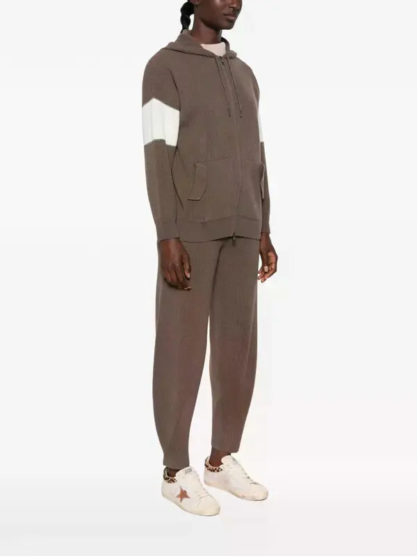 PANICALE Ribbed-knit Colour-block Hoodie - Brown