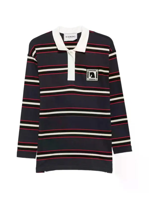 Iceberg Striped Logo-patch Polo Top - Blue