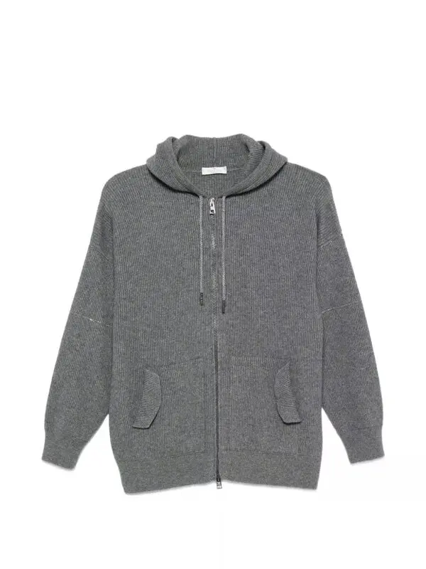 PANICALE Ribbed-knit Zip-up Hoodie - Grey