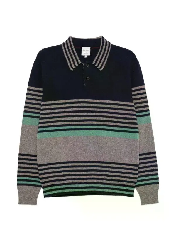 Paul Smith Striped Polo-collar Sweater - Blue