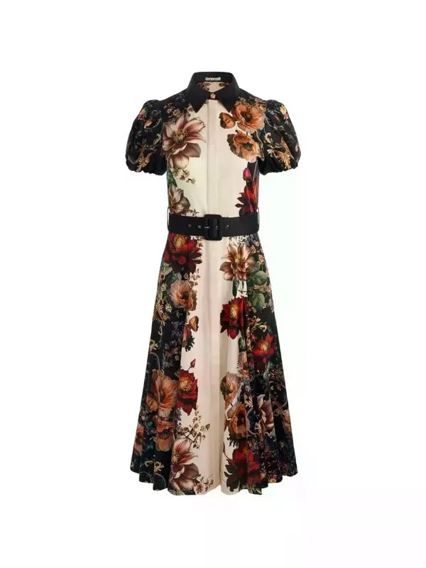 Alice + Olivia Henrietta Floral-print Belted A-line Midi Dress