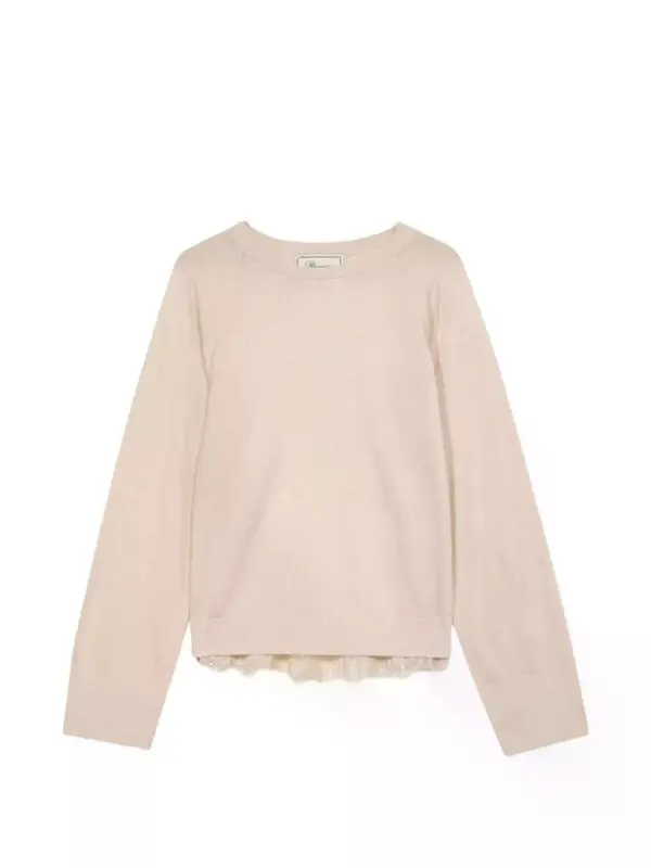 Blumarine Lace-panelled Pleated-back Sweater - Neutrals