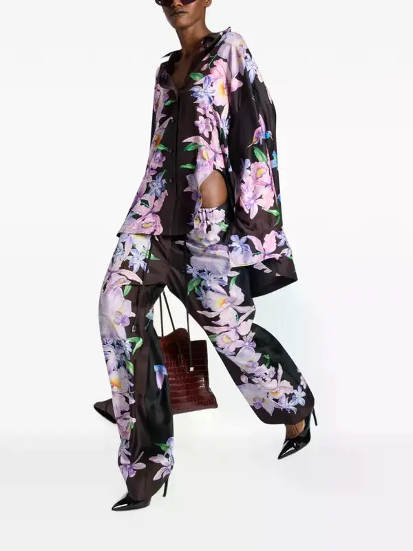 Attico Floral-print Silk Trousers