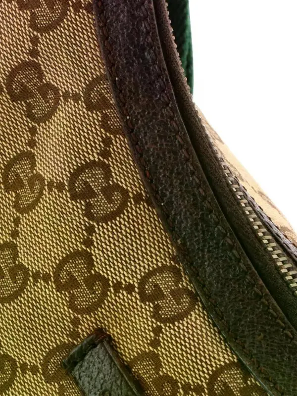 Gucci Saddle Zip Messenger Bag Gg Canvas With Leather Medium Crossbody Bag