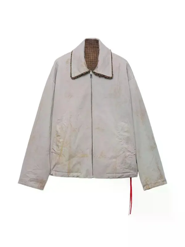 Prada Reversible Antiqued Twill And Houndstooth Check Blouson Jacket