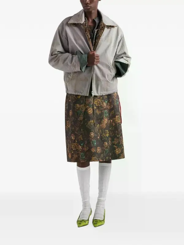 Prada Reversible Antiqued Twill And Houndstooth Check Blouson Jacket