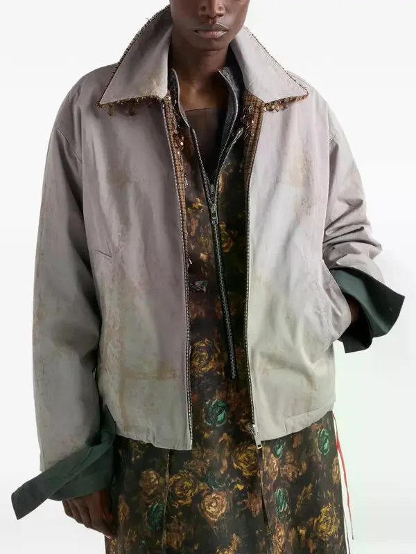 Prada Reversible Antiqued Twill And Houndstooth Check Blouson Jacket