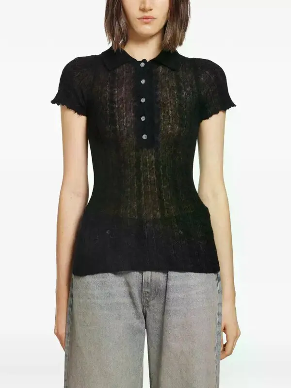 HAIKURE Semi-sheer Cable-knit Polo Shirt