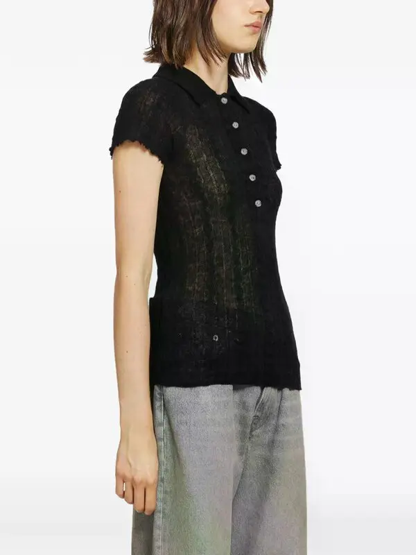 HAIKURE Semi-sheer Cable-knit Polo Shirt
