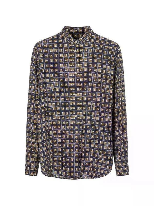 Aspesi Geometric-print Long-sleeve Shirt - Blue