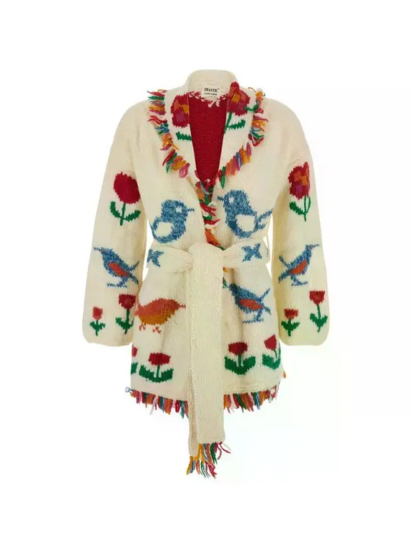 FRANTIC Fairybird Intarsia-knit Fringed Cardigan