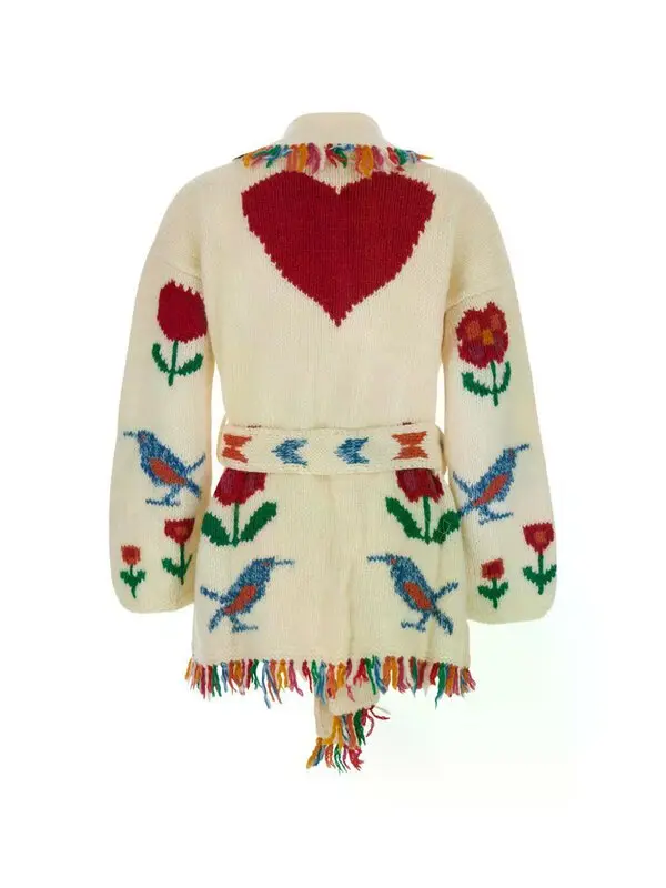 FRANTIC Fairybird Intarsia-knit Fringed Cardigan