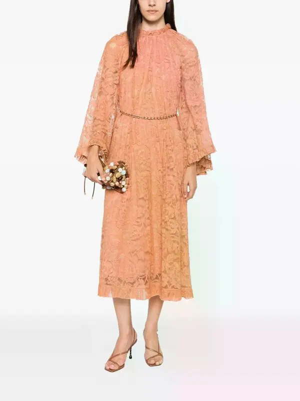 Zimmermann Lace-overlay Ruffled Midi Dress - Orange