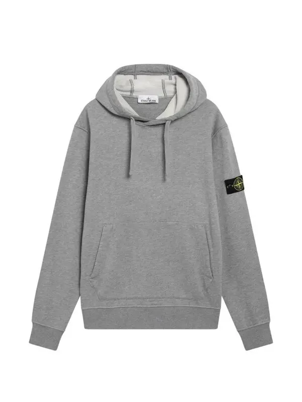 Stone Island 6100062 Organic Mélange Cotton Fleece Regular-fit Hooded Sweatshirt With Pouch Pocket - Grey