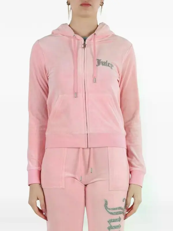 Juicy Couture Rhinestone-logo Zip-up Hoodie - Pink