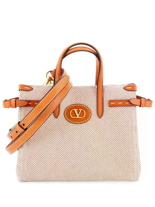 Valentino Garavani Antibes Shopping Canvas With Leather Small Tote Bag - Neutrals