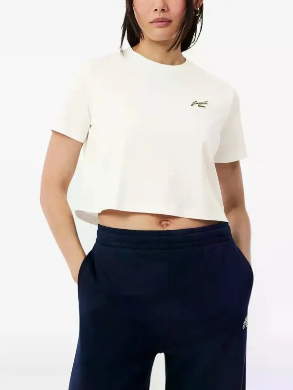 Lacoste Logo-appliqué Cropped T-shirt - Neutrals