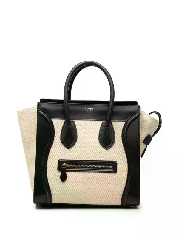 Celine 2014 Mini Bicolor Canvas And Leather Luggage Tote Bag - Brown