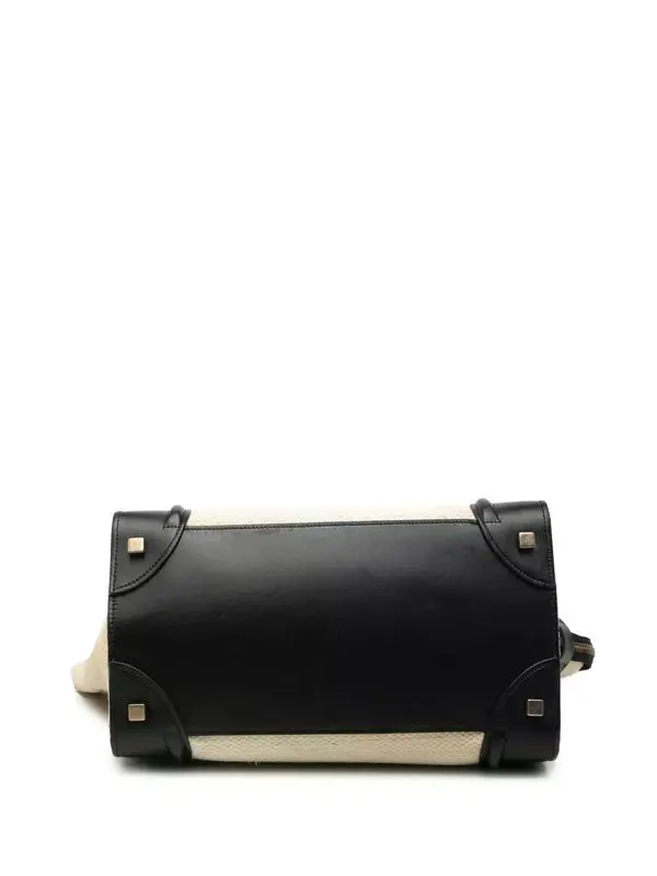 Celine 2014 Mini Bicolor Canvas And Leather Luggage Tote Bag - Brown