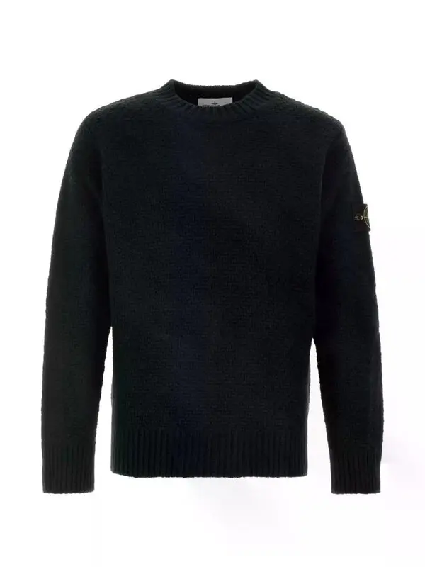 Stone Island Logo-patch Waffle-knit Sweater - Black