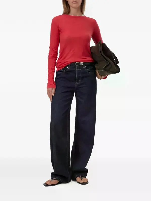 Closed Long-sleeve Slit-cuff T-shirt - Red