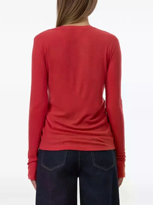 Closed Long-sleeve Slit-cuff T-shirt - Red