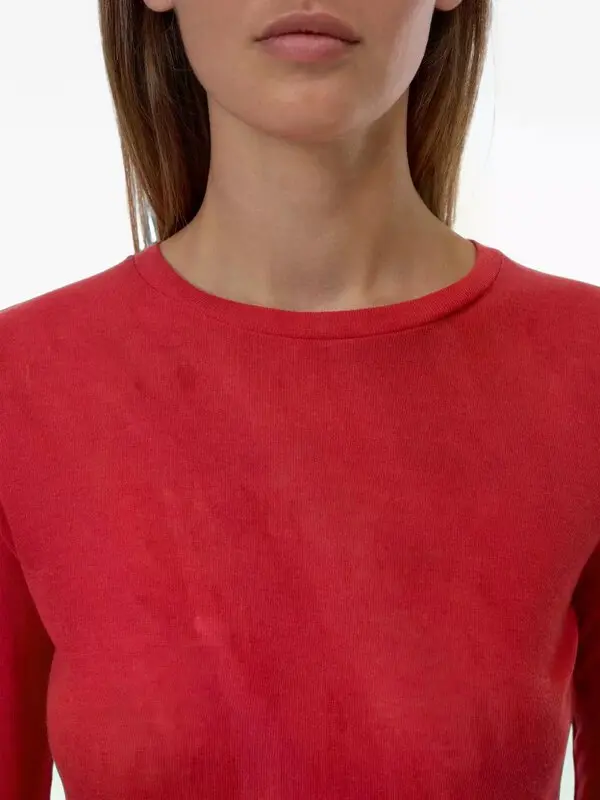 Closed Long-sleeve Slit-cuff T-shirt - Red