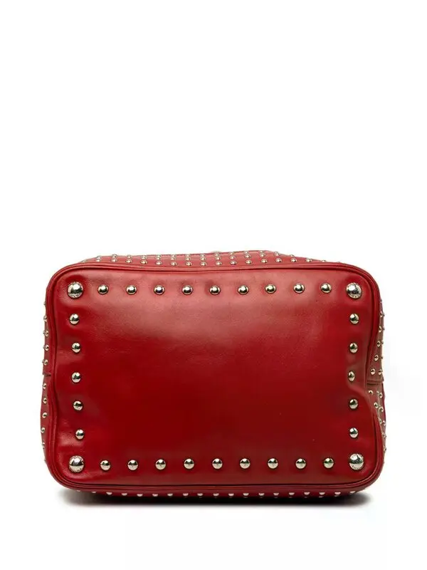 Prada 2013-2026 Large Studded Leather Bucket Bag - Red