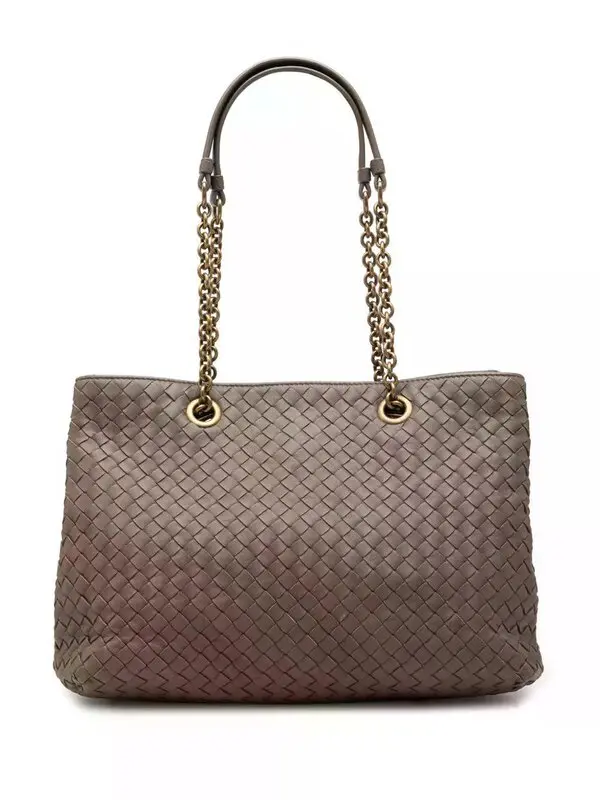Bottega Veneta 2012-2026 Medium Nappa Intrecciato Double Chain Tote Bag - Brown