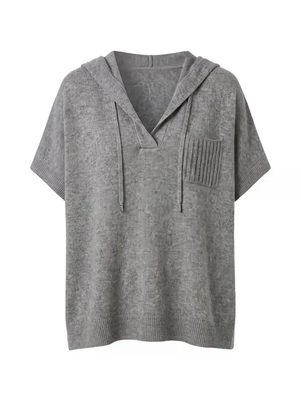 Peserico Ribbed-knit Short-sleeve Hoodie - Grey