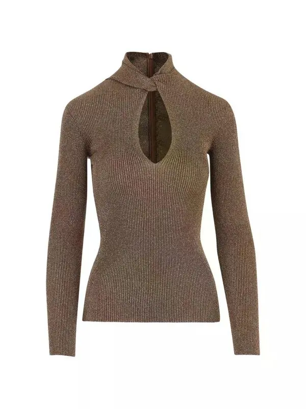 Valentino Garavani Long-sleeve Ribbed Cut-out T-shirt - Brown