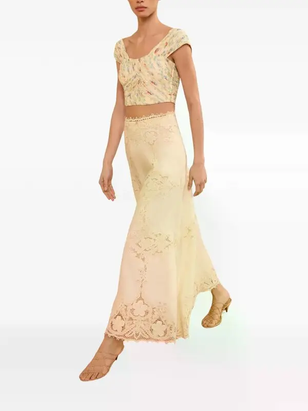 Ulla Johnson Fleur Lace-panelled Linen Midi Skirt - Neutrals