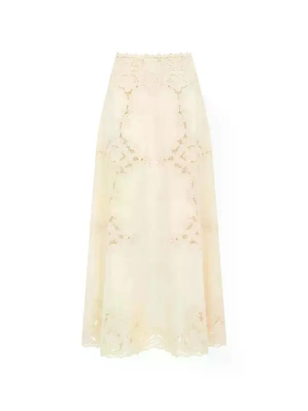 Ulla Johnson Fleur Lace-panelled Linen Midi Skirt