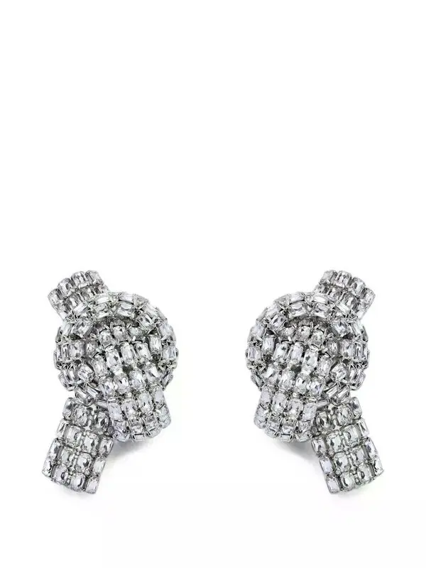 AREA Crystal-pavé Knot Earrings - Silver