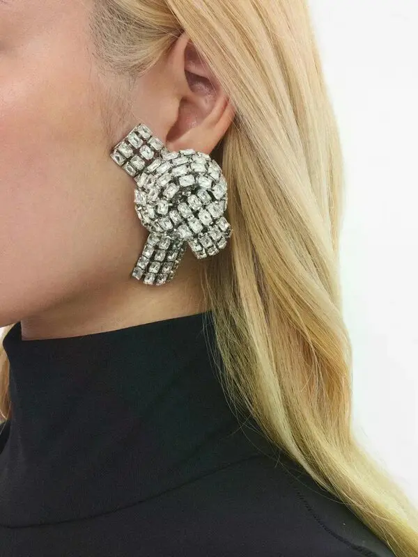 AREA Crystal-pavé Knot Earrings