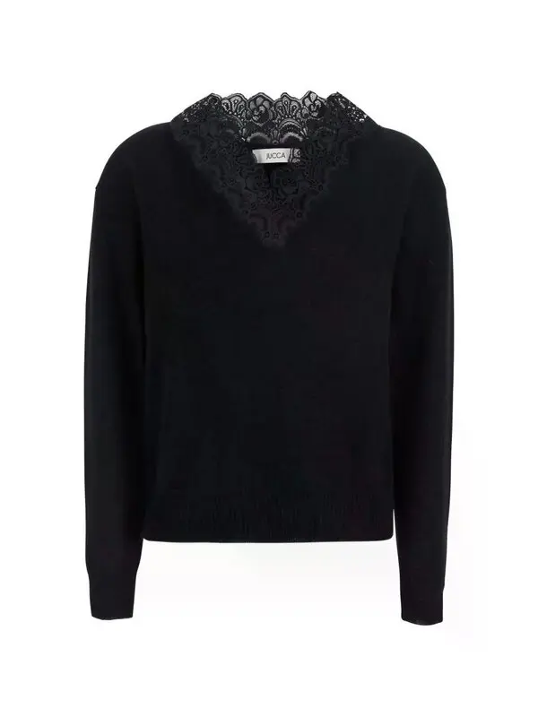JUCCA Lace-trim V-neck Sweater - Black