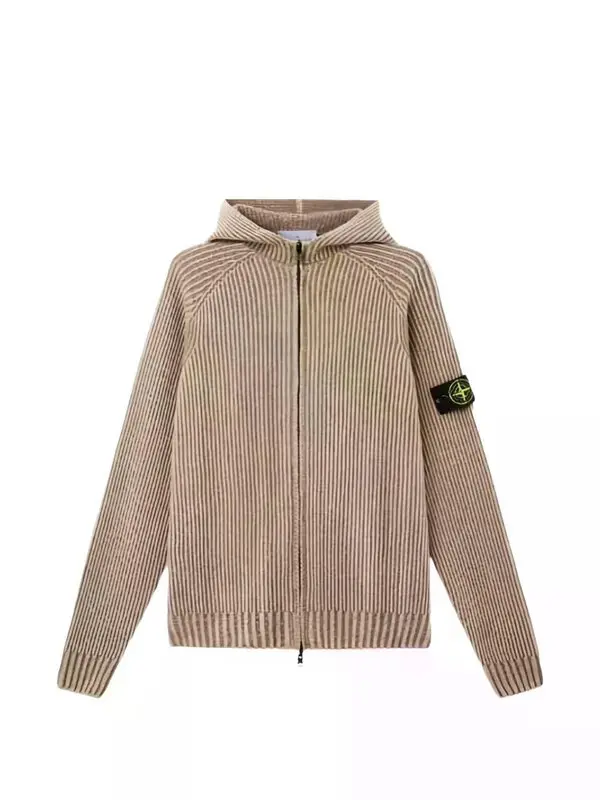 Stone Island Ribbed-knit Compass-patch Hoodie - Neutrals
