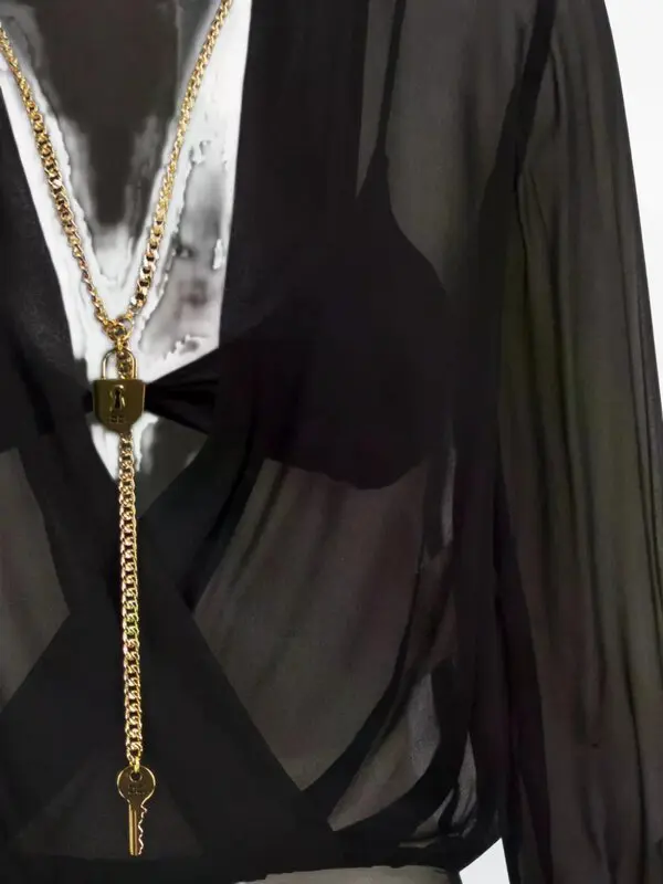Elisabetta Franchi Bodysuit In Georgette Fabric With Jewel Chain - Black