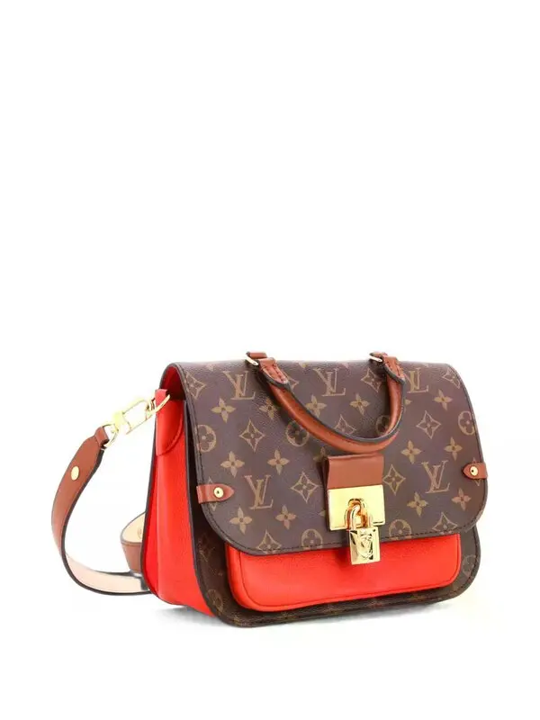LOUIS VUITTON Vaugirard Handbag Monogram Canvas With Leather Satchel - Red