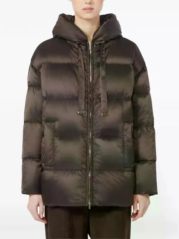 Max Mara Short Roomy Puffer Jacket In Water-repellent Plain-weave Fabric Dark - Brown