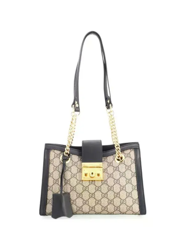 Gucci Padlock Chain Tote Gg Coated Canvas With Leather Small Shoulder Bag