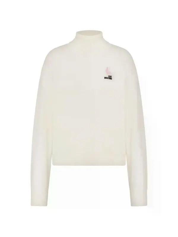 Moschino Logo-embroidered Roll-neck Wool Sweater - Neutrals
