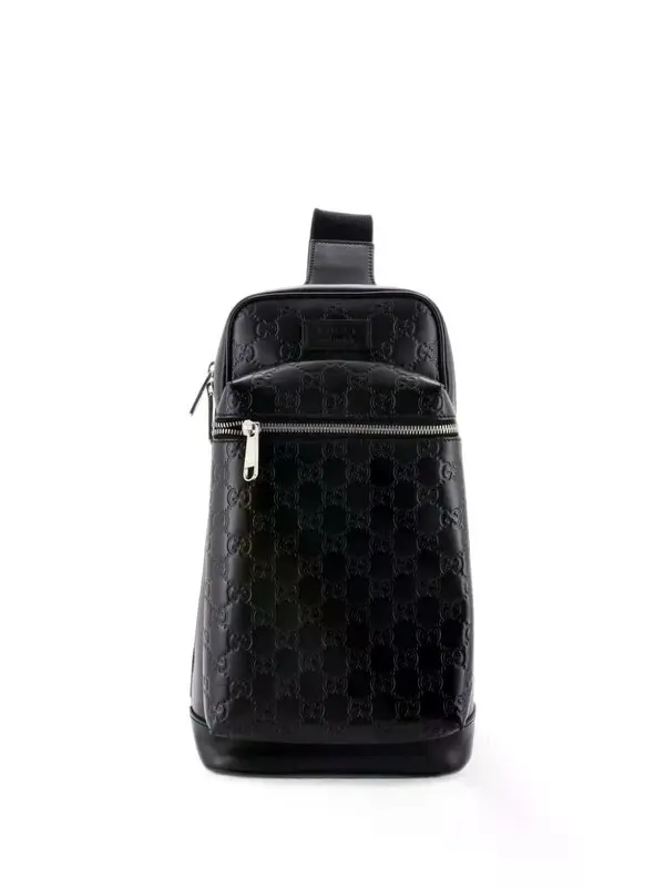 Gucci Signature Slim Crossbody Bag Guccissima Leather Small Backpack - Black