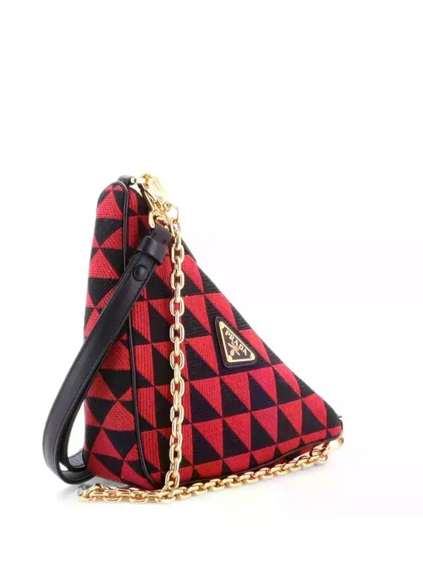 Prada Symbole Triangle Bag Leather And Jacquard Mini Shoulder Bag - Black