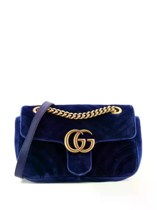 Gucci Gg Marmont Flap Bag Matelasse Velvet Mini Shoulder Bag - Blue