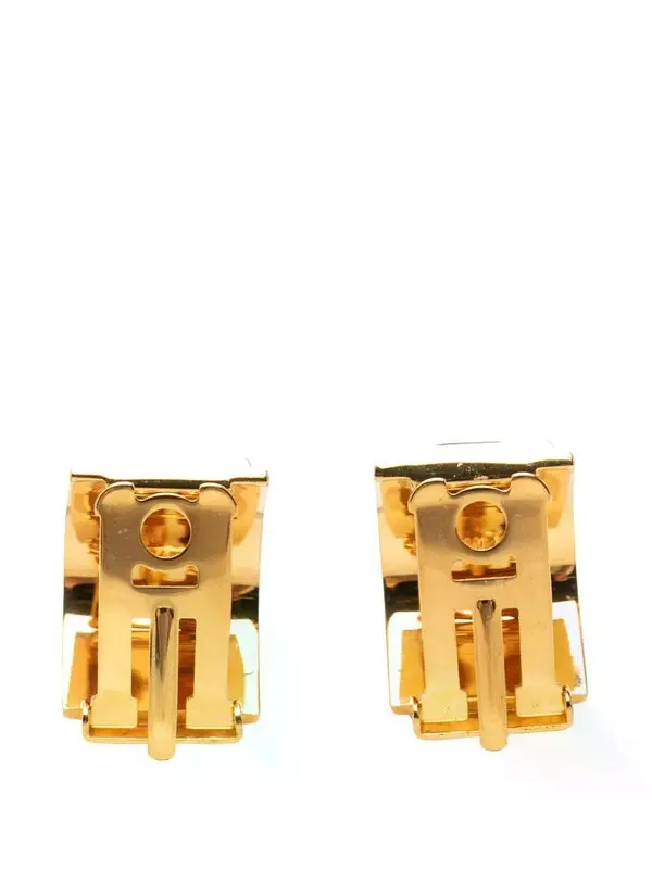 Hermès 1980-1990 Gold Plated Enamel Cloisonne Clip On Earrings Costume Earrings - Blue