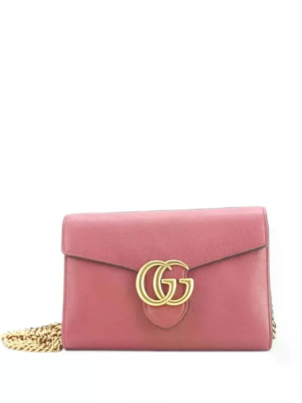 Gucci Gg Marmont Chain Wallet Leather Mini Clutch Bag - Pink