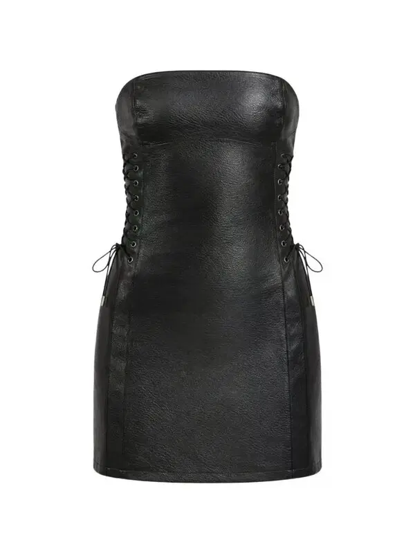 OW Lace-up Strapless Dress - Black